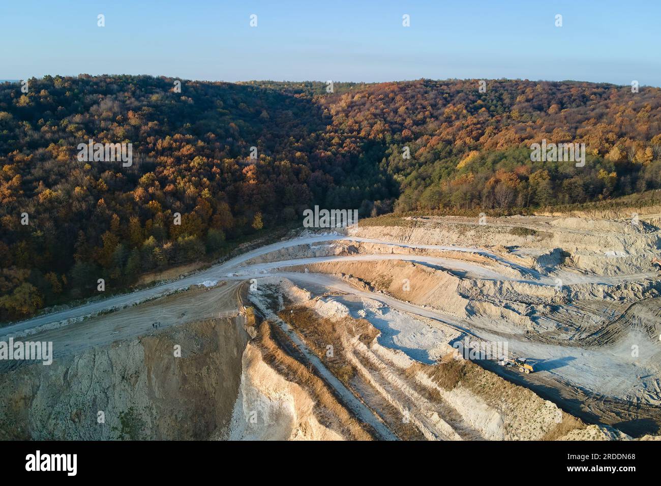 Aerial view of open pit mining site of limestone materials for ...