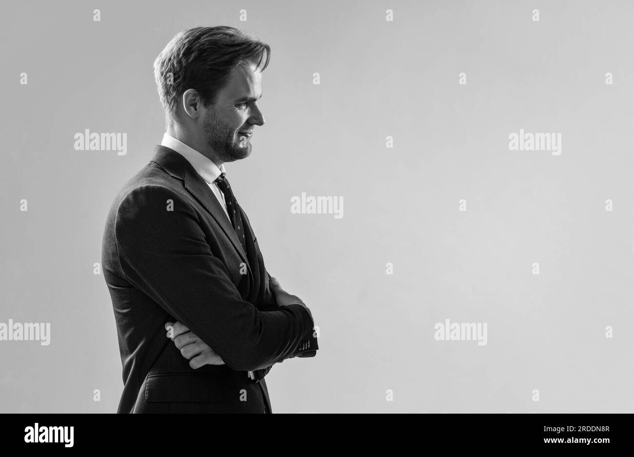 Being a confident boss. Confident ceo grey background. Man keep arms ...