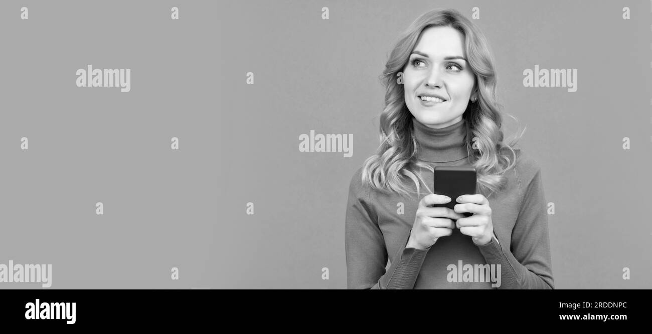 Woman portrait, isolated header banner with copy space. Pretty girl in ...