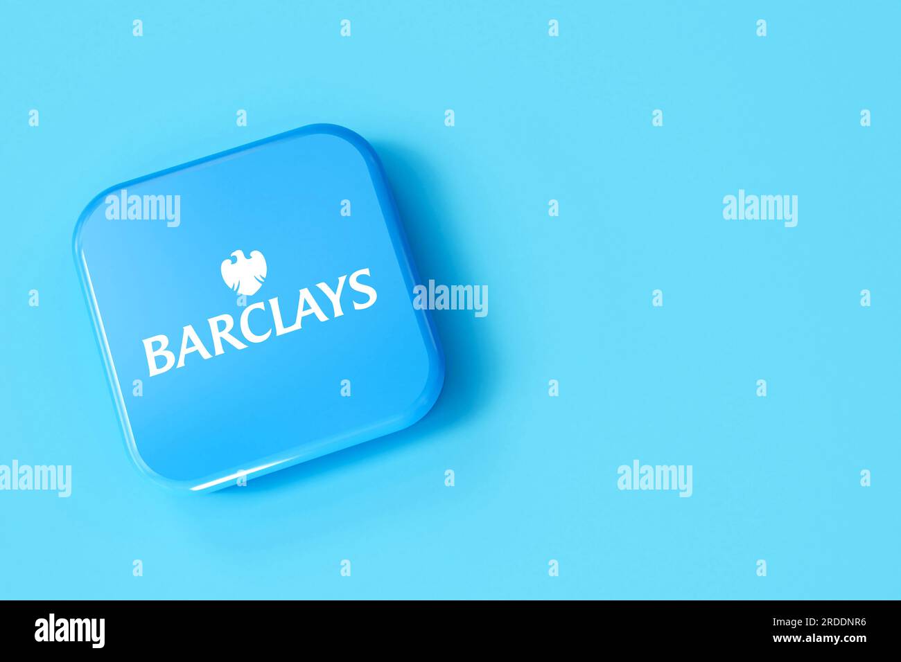 LONDON, UK - July 2023: Barclays bank blue and white company logo. 3D ...