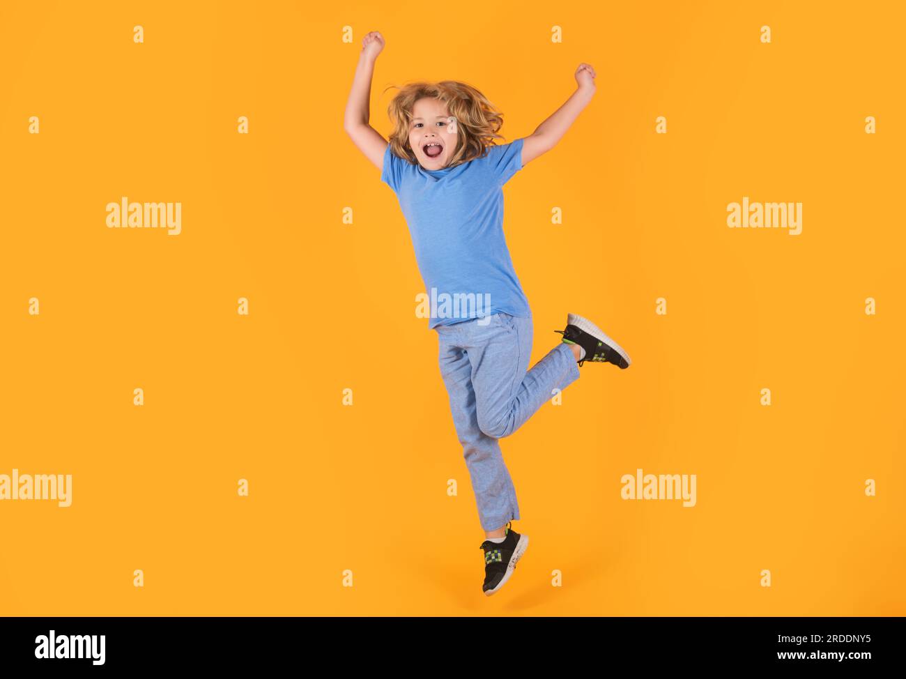Funny boy jumping in air. Boy jumping. Full size of kid boy have fun ...