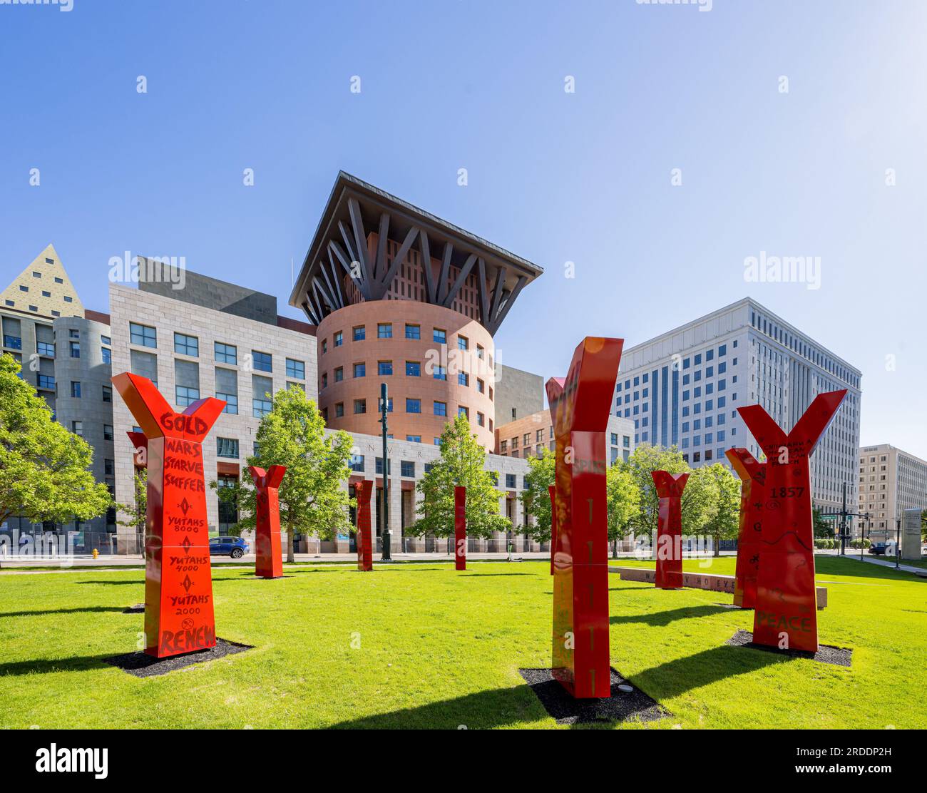 Colorado, MAY 28, 2023 - Sunny exterior view of The Denver Public ...