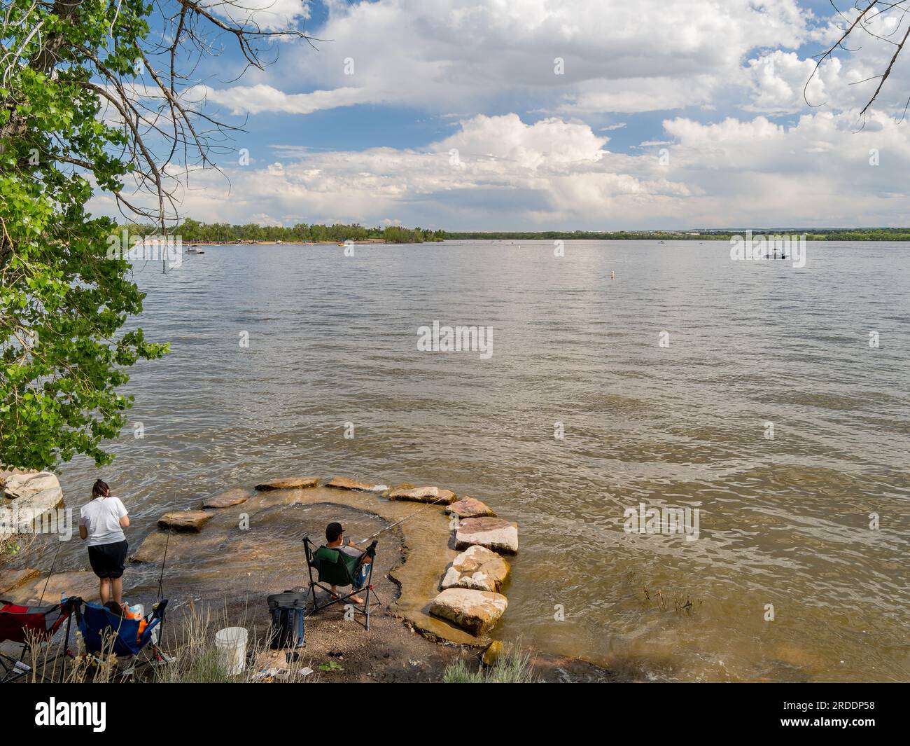 Colorado, MAY 28, 2023 - People fishing in the Cherry Creek State Park ...