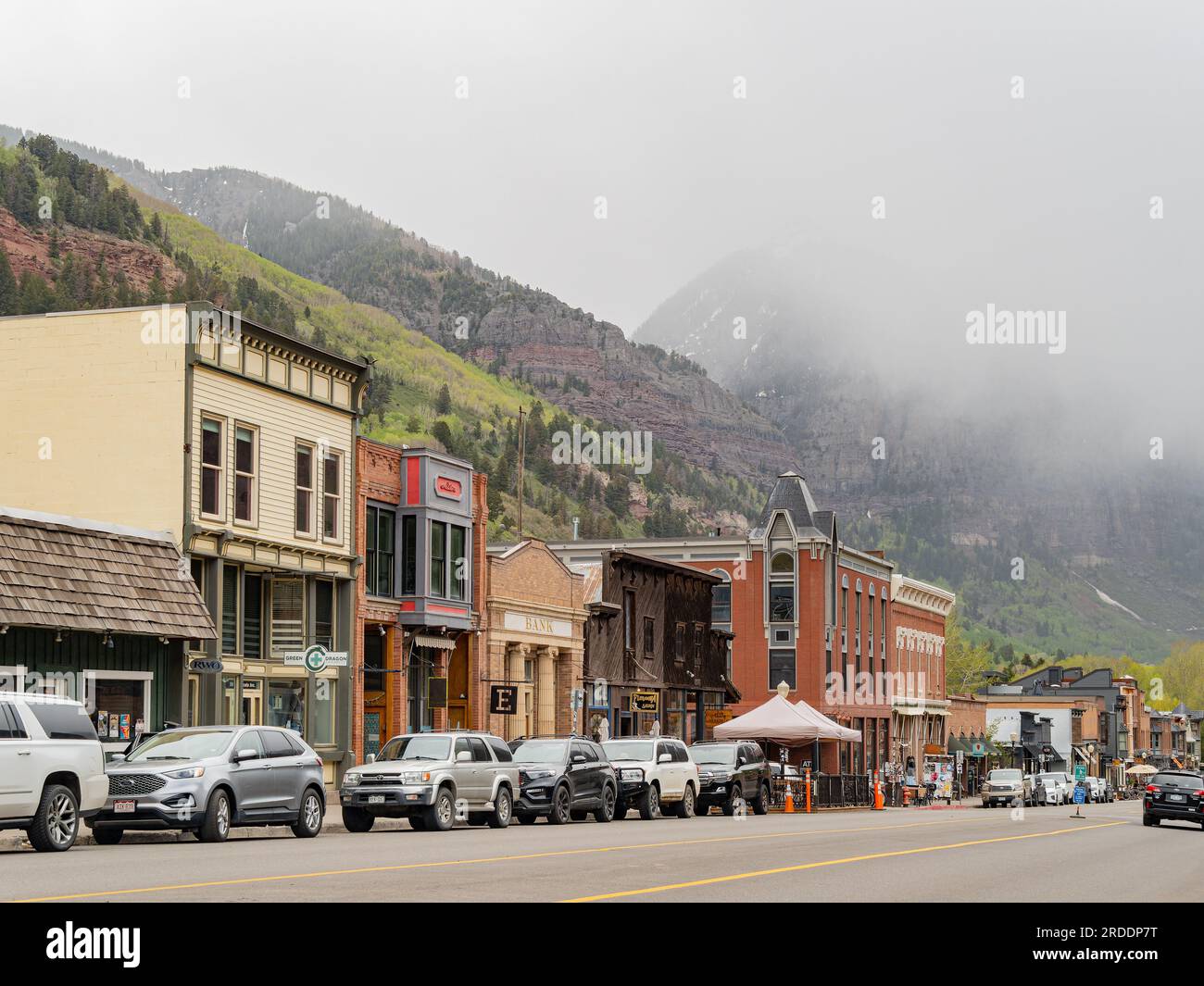 Colorado, JUN 7, 2023 - Cloudy view of the Telluride town Stock Photo ...