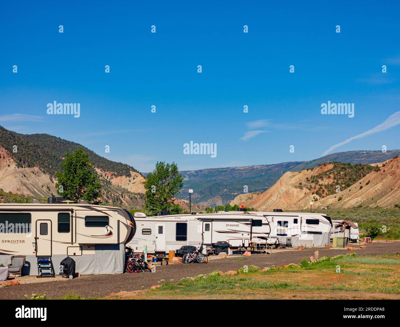 Colorado, MAY 28, 2023 - Sunny exterior view of The River Dance RV ...