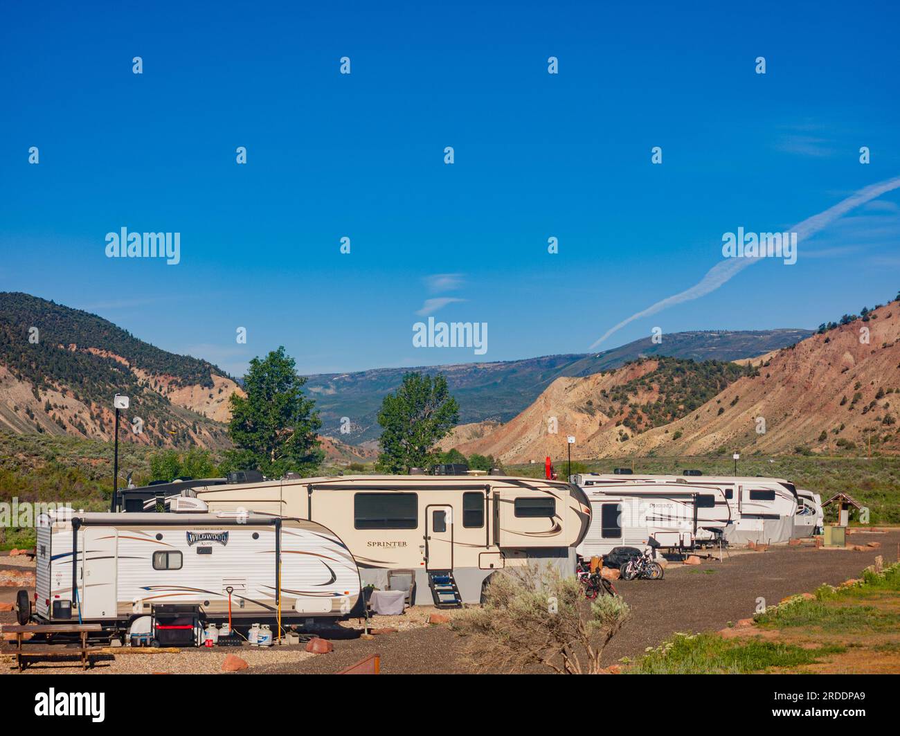 Colorado, MAY 28, 2023 - Sunny exterior view of The River Dance RV ...