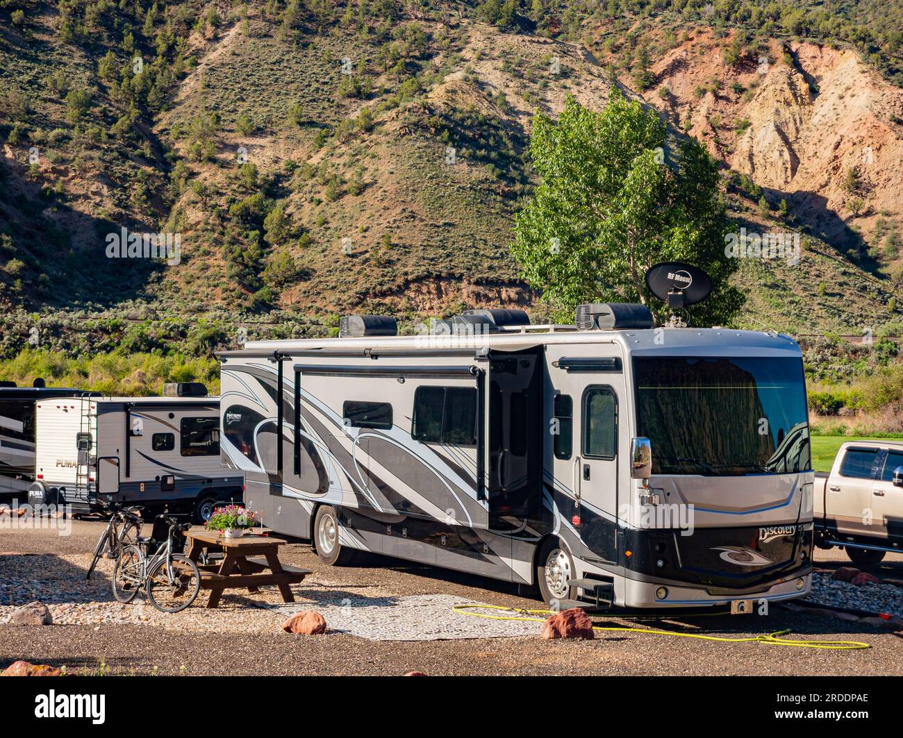 Colorado, MAY 28, 2023 - Sunny exterior view of The River Dance RV ...