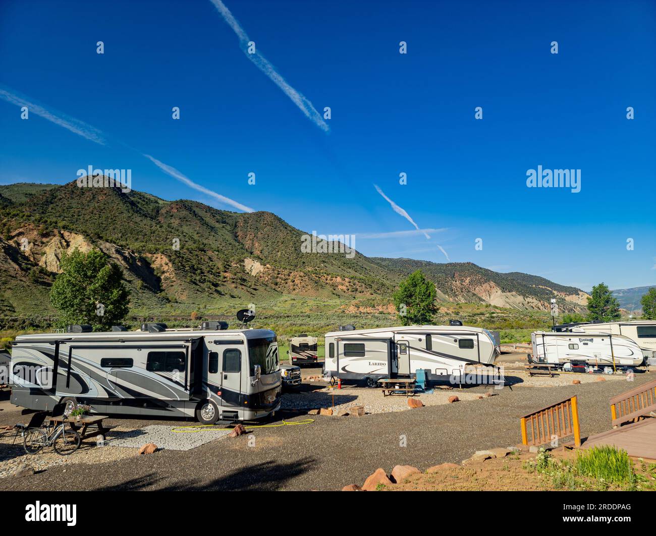 Colorado, MAY 28, 2023 - Sunny exterior view of The River Dance RV ...