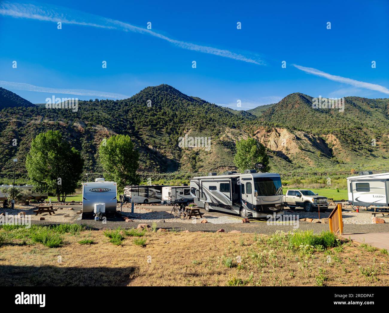 Colorado, MAY 28, 2023 - Sunny exterior view of The River Dance RV ...