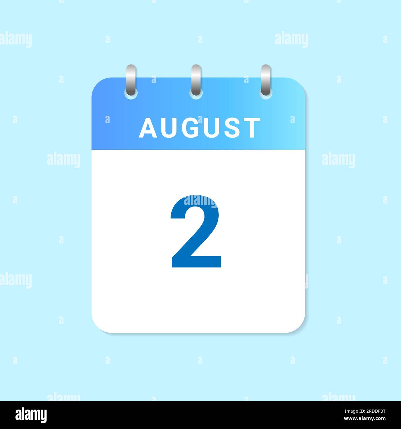 Daily calendar 2nd of August month on white paper note. vector Stock ...