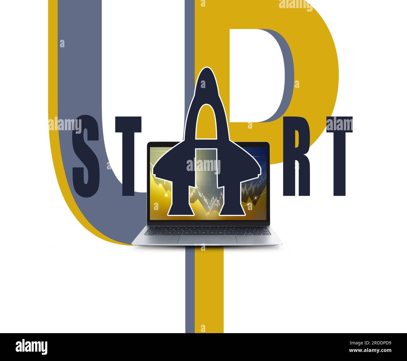 Business initiation. Word Start with illustration of rocket instead of ...