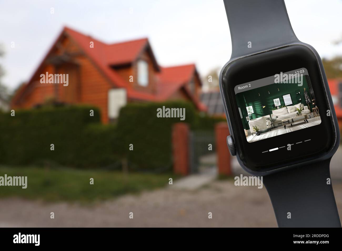 Home security system. Modern smartwatch with image of room through CCTV ...