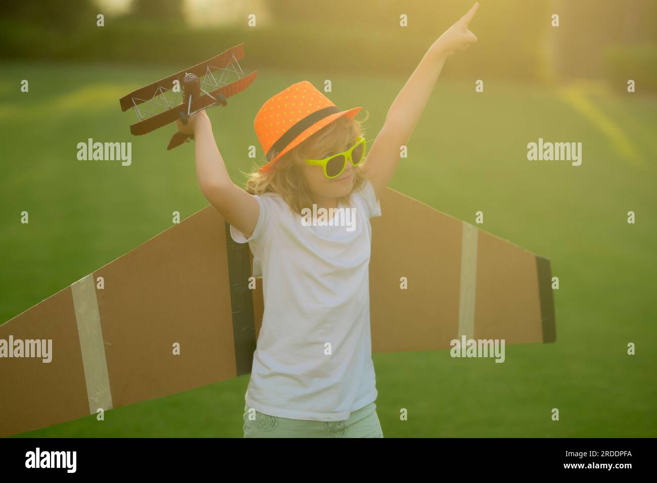 Childhood dream imagination concept. Dream of flying. Little children ...