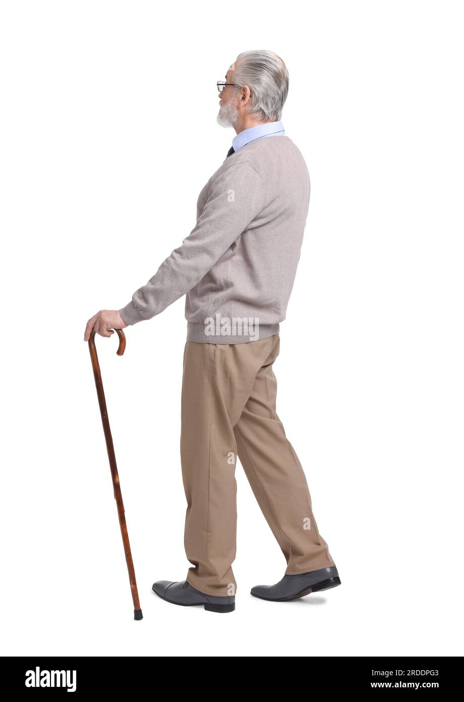 Senior man with walking cane on white background Stock Photo - Alamy