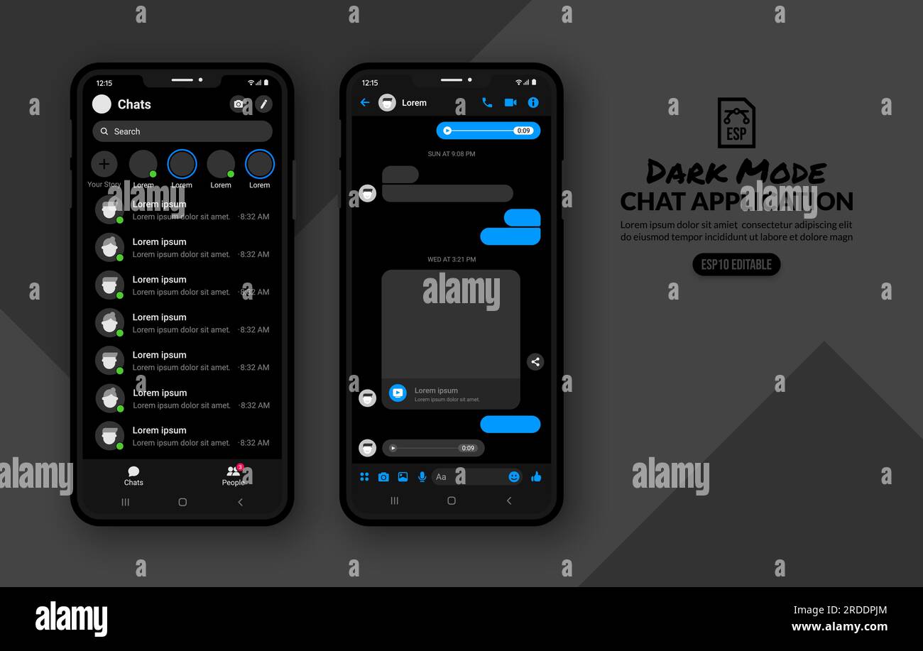 Dark mode of mobile chat appliaction mockup, messenger template for ... Dark mode of mobile chat appliaction mockup, messenger template for ...