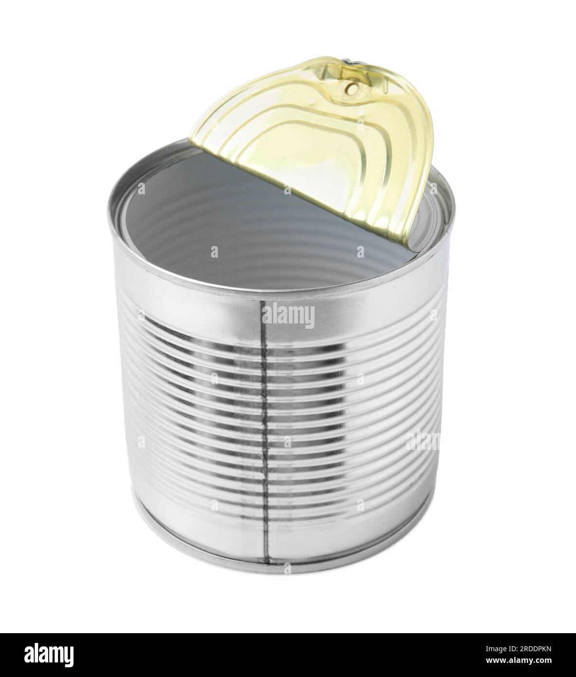 One open tin can isolated on white Stock Photo - Alamy