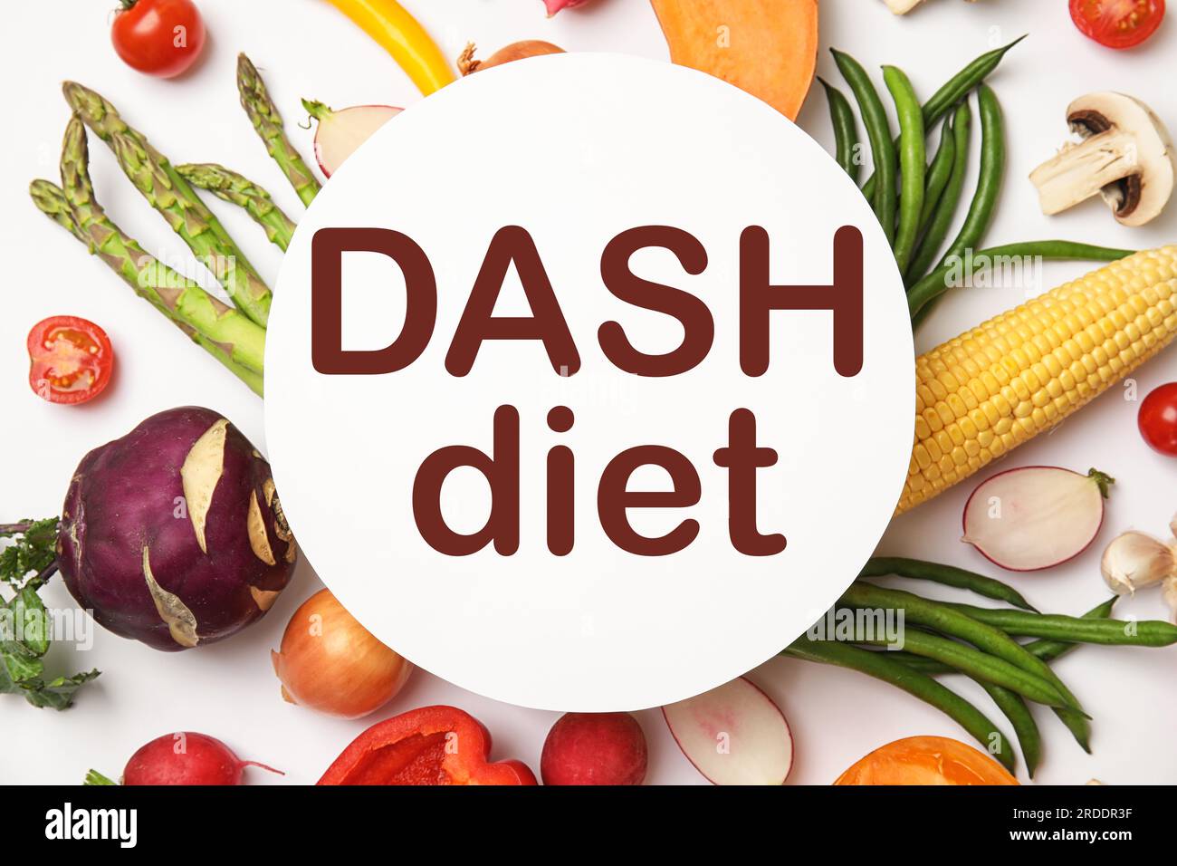 Dietary approaches to stop hypertension. Card with words Dash diet ...