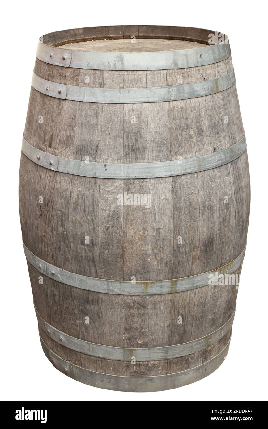 One wooden barrel with metal hoops isolated on white Stock Photo - Alamy