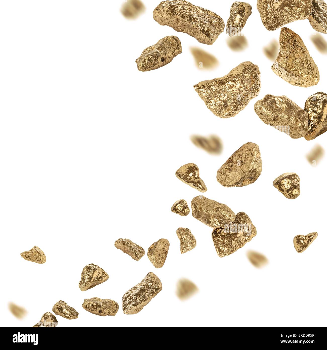 Many gold nuggets falling on white background Stock Photo - Alamy