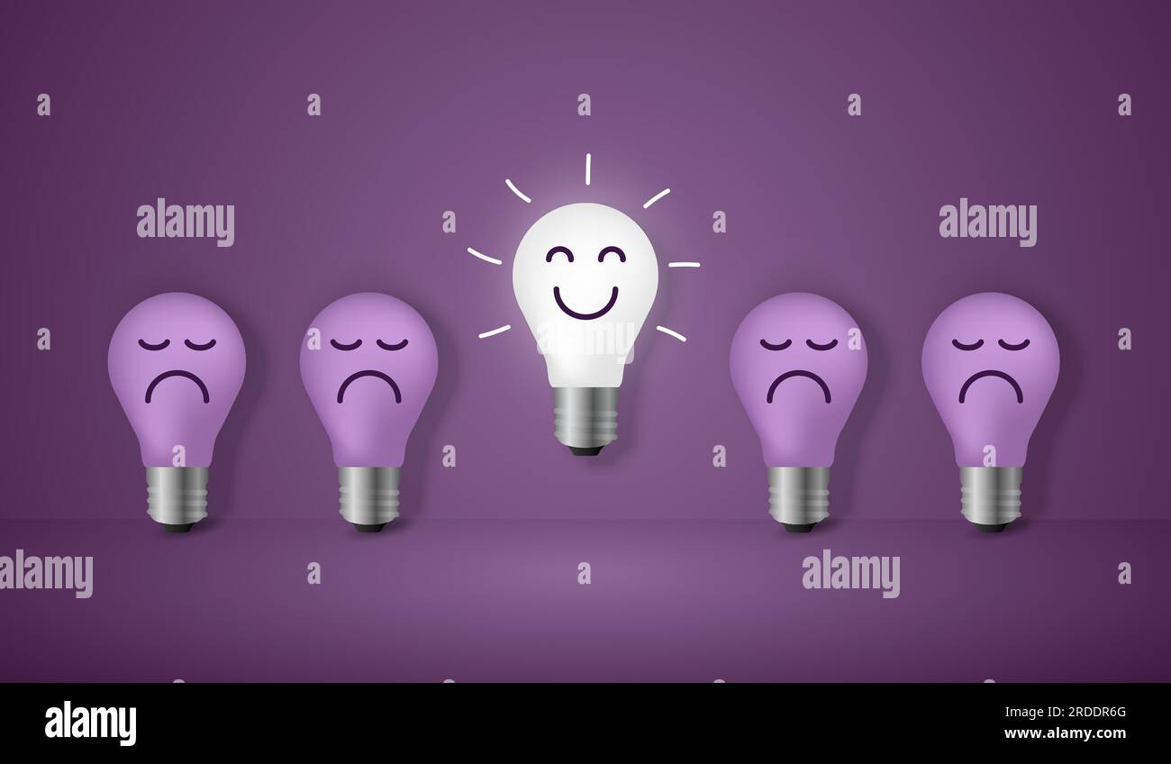 Outstanding gold light bulb on purple background, Think different ...