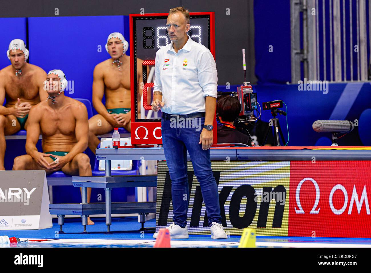Fukuoka, Japan. 21st July, 2023. FUKUOKA, JAPAN - JULY 21: headcoach Zsolt Varga of Hungary ...