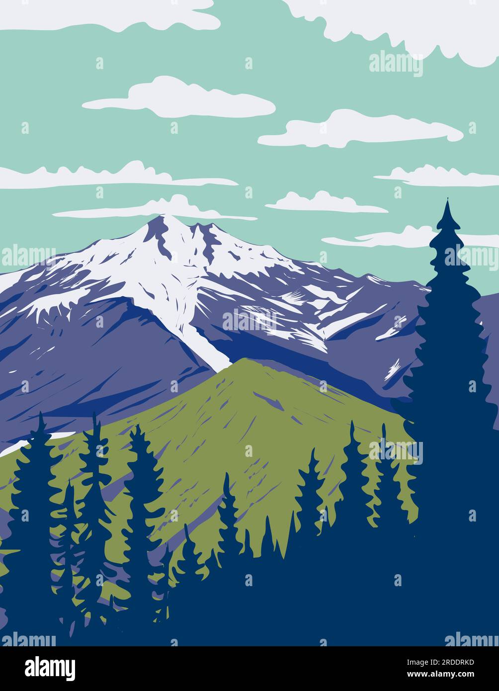 WPA poster art of Glacier Peak or Dakobed in Cascade Volcanic Arc ...