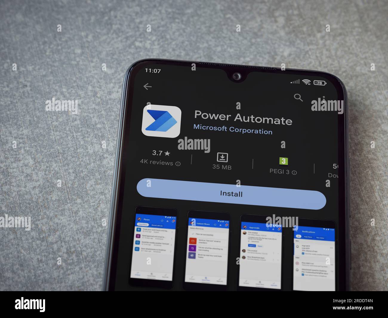 Lod, Israel - July 16,2023: Power Automate app play store page on smartphone on ceramic stone ...