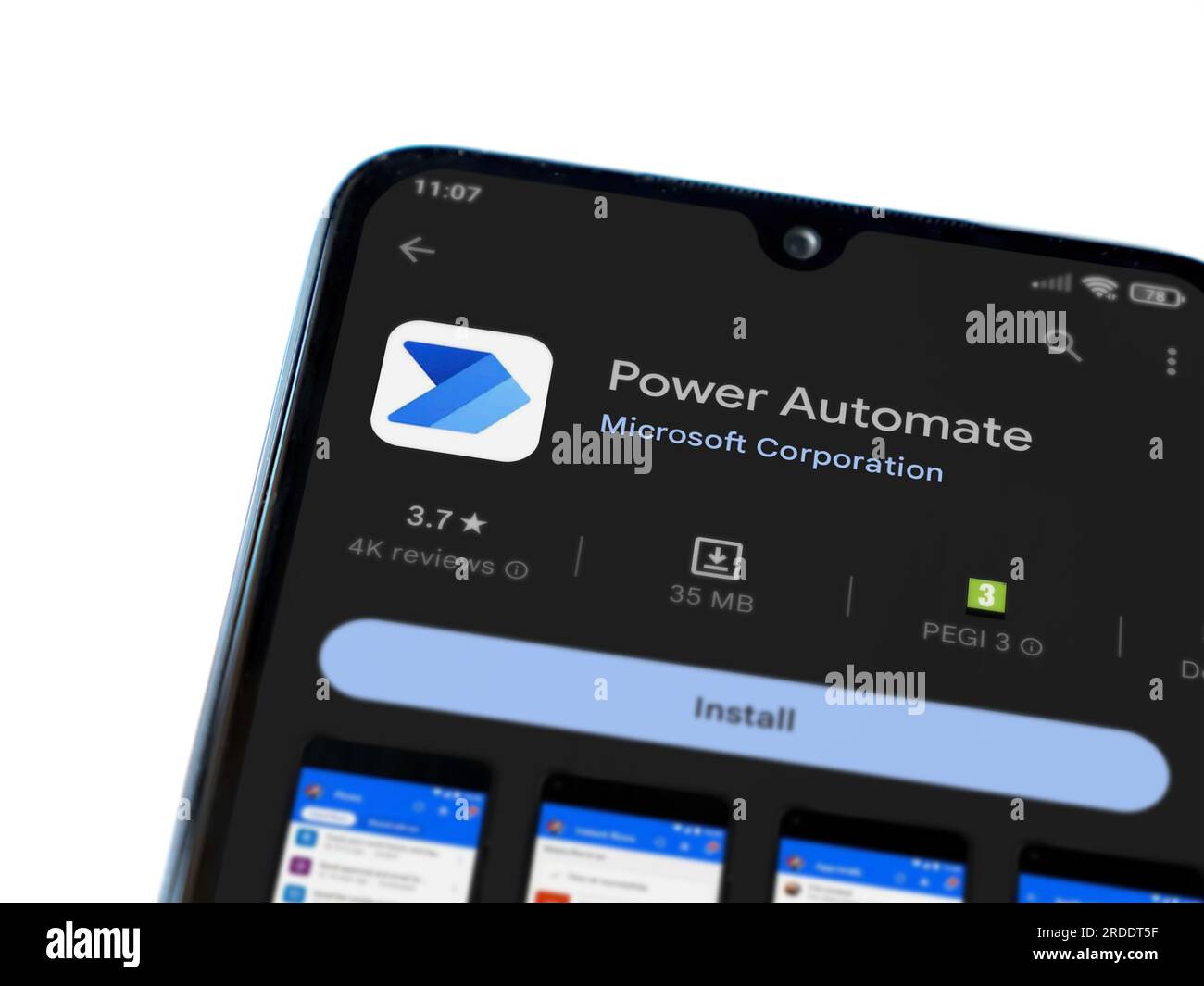 Lod, Israel - July 16,2023: Power Automate app play store page on smartphone on white background ...