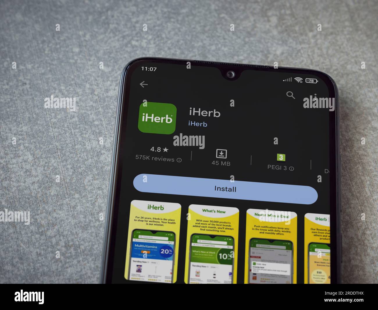 Lod, Israel - July 16,2023: iHerb app play store page on smartphone on ...