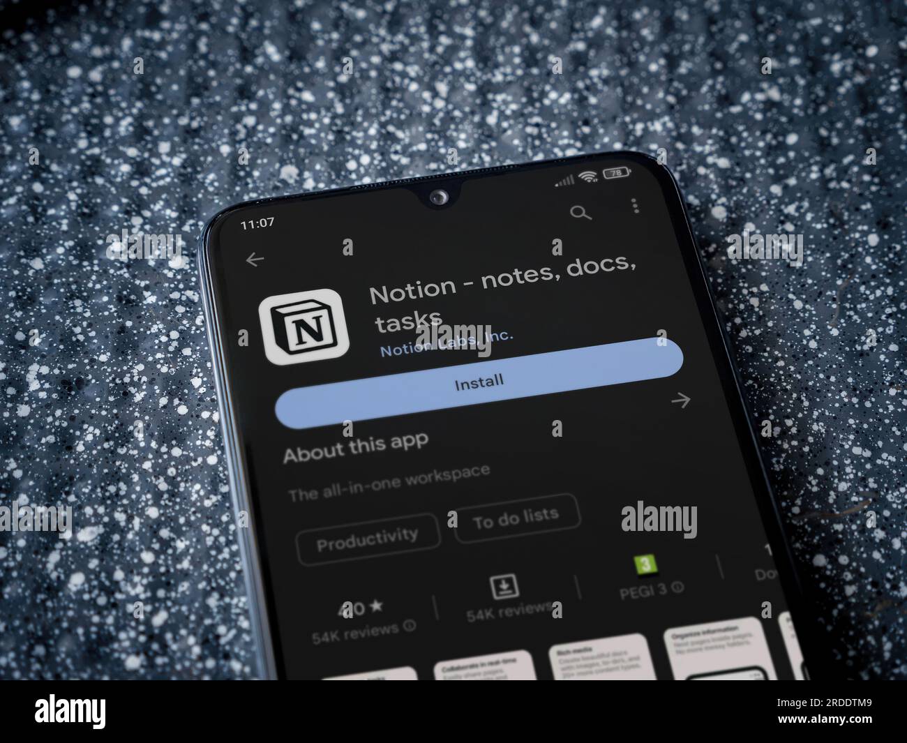 Lod, Israel - July 16,2023: Notion app play store page on smartphone on ...