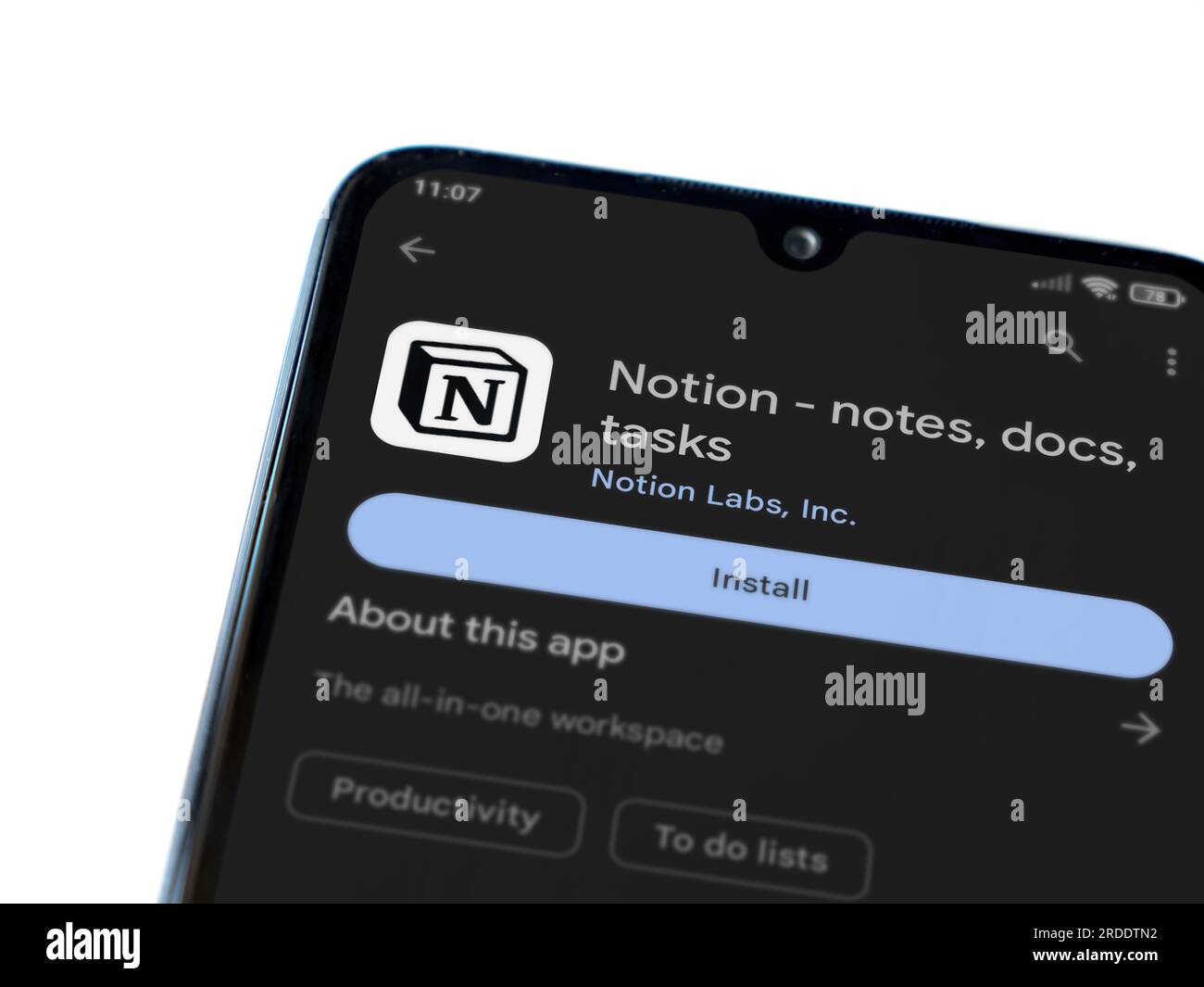 Lod, Israel - July 16,2023: Notion app play store page on smartphone on ...