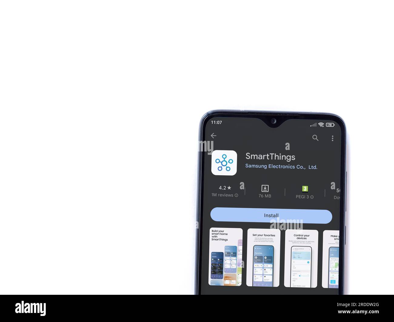 Lod, Israel - July 16,2023: Smartthings app play store page on smartphone on white background ...