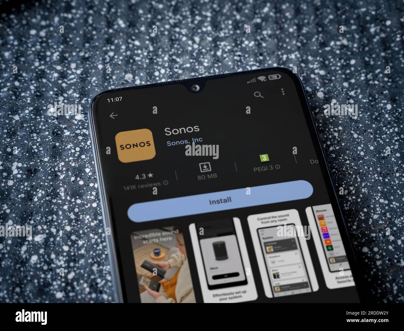 Lod, Israel - July 16,2023: Sonos app play store page on smartphone on ...