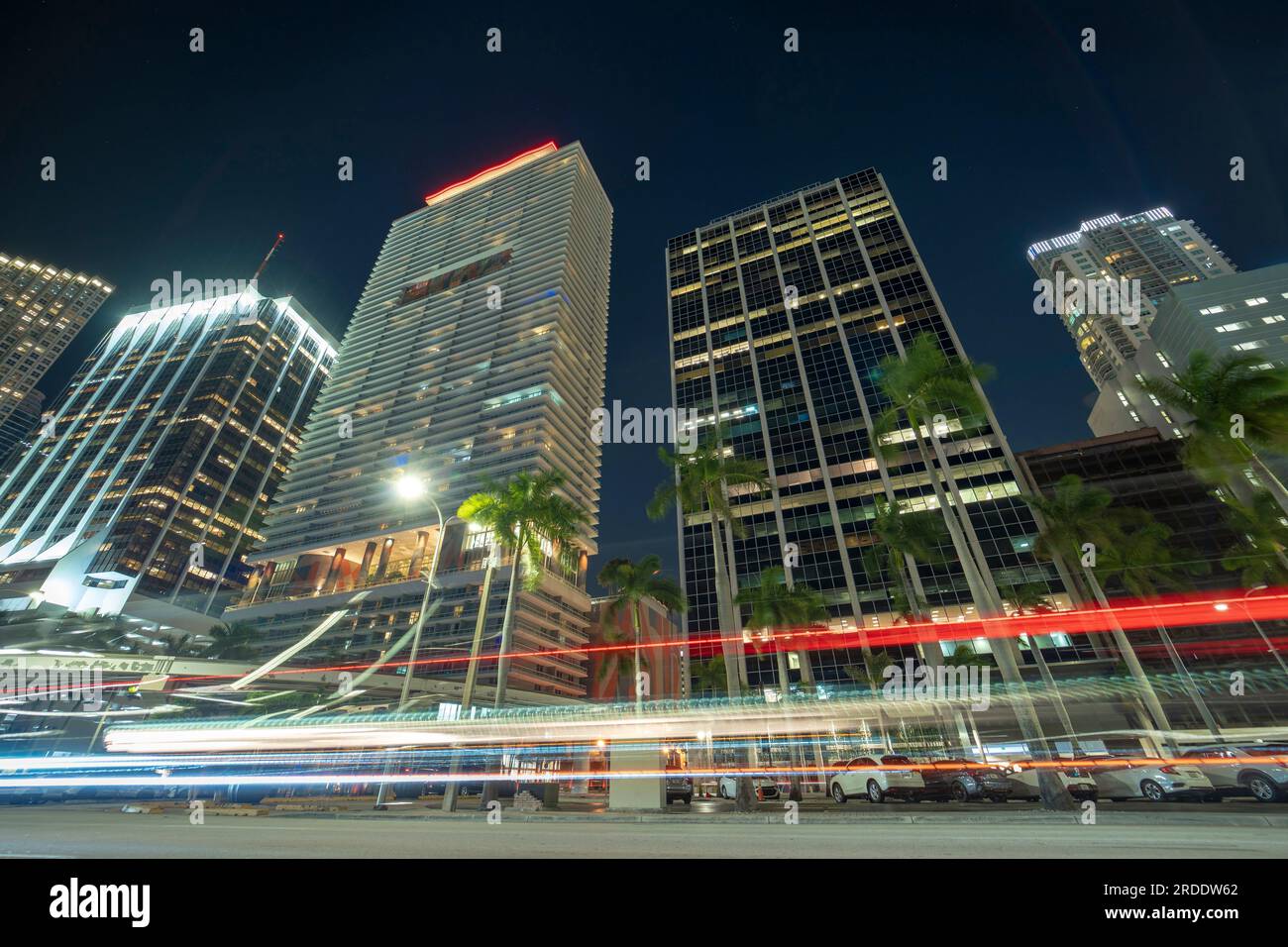 Night urban landscape of downtown district of Miami Brickell in Florida ...