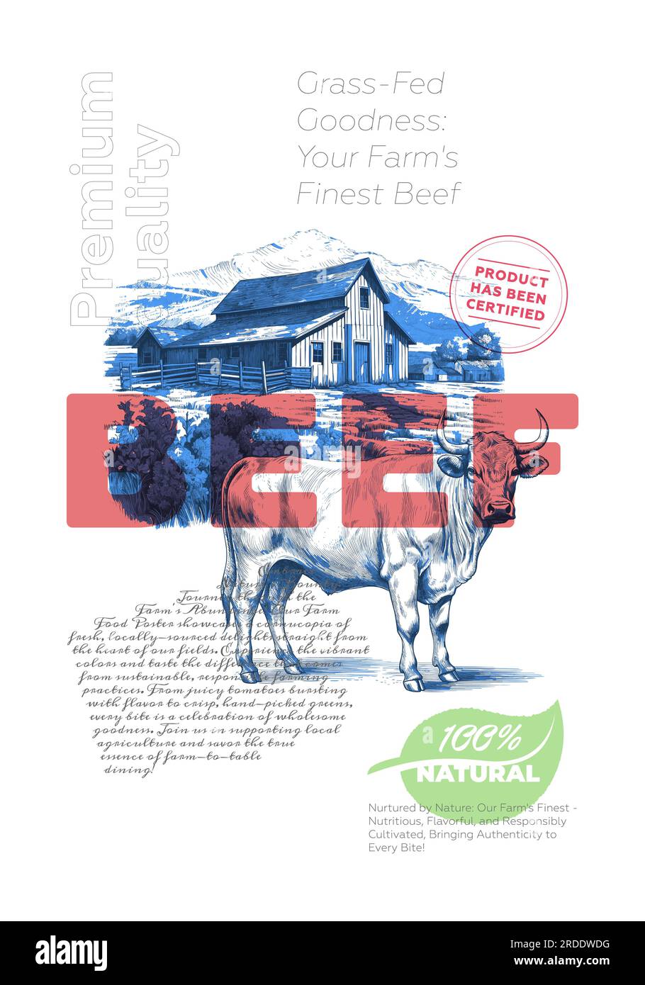 Beef shop poster with vintage cow sketch on rustic barn background ...