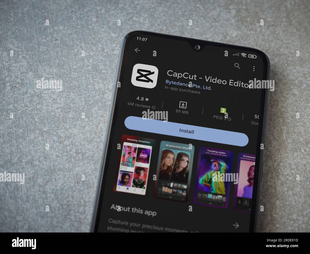 Lod, Israel - July 16,2023: CapCut app play store page on smartphone on ...