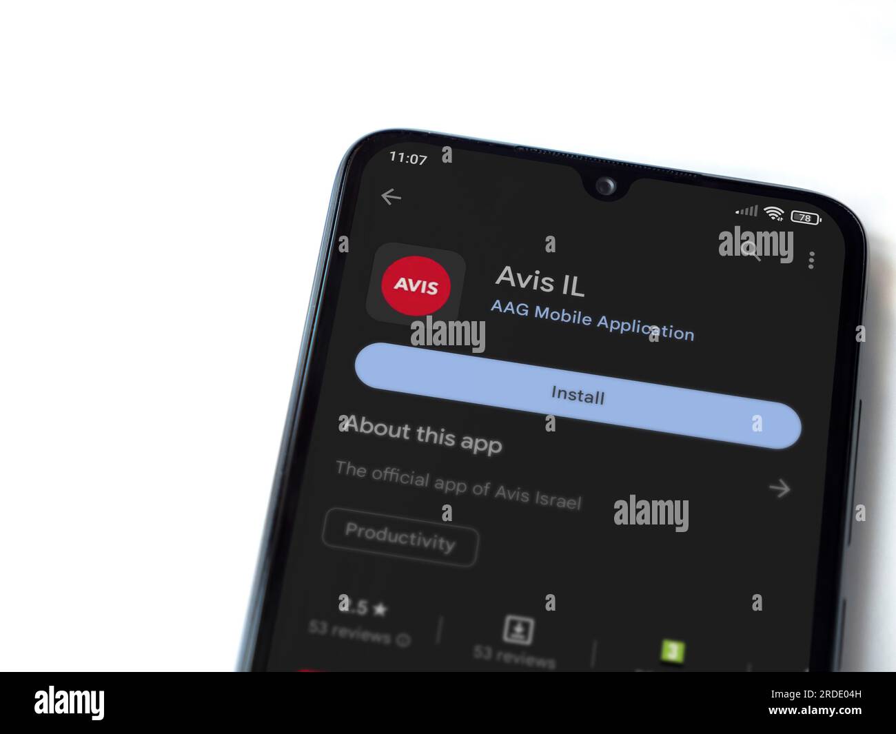 Lod, Israel - July 16,2023: Avis IL app play store page on smartphone ...