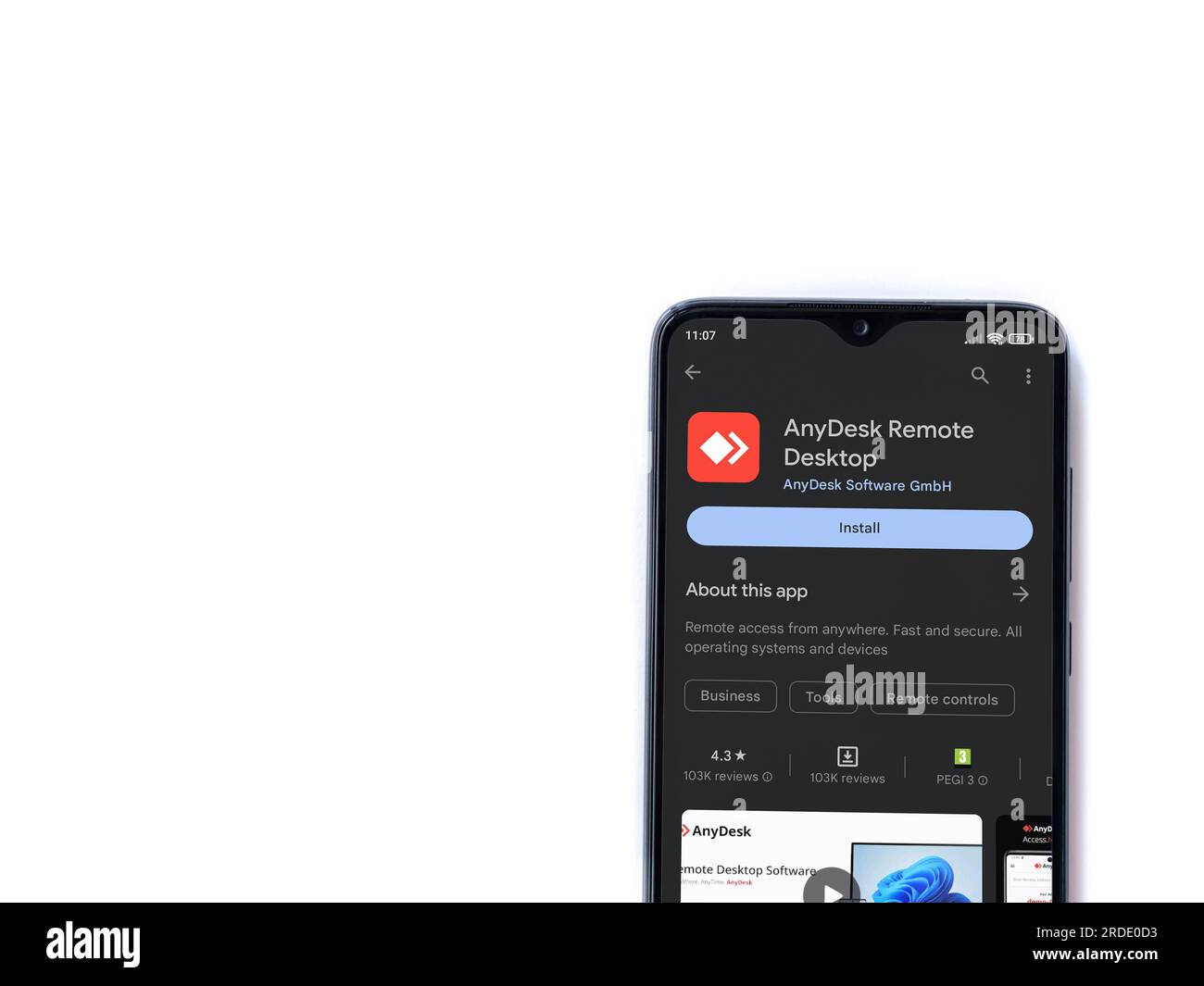 Lod, Israel - July 16,2023: Anydesk app play store page on smartphone on white background. Top ...