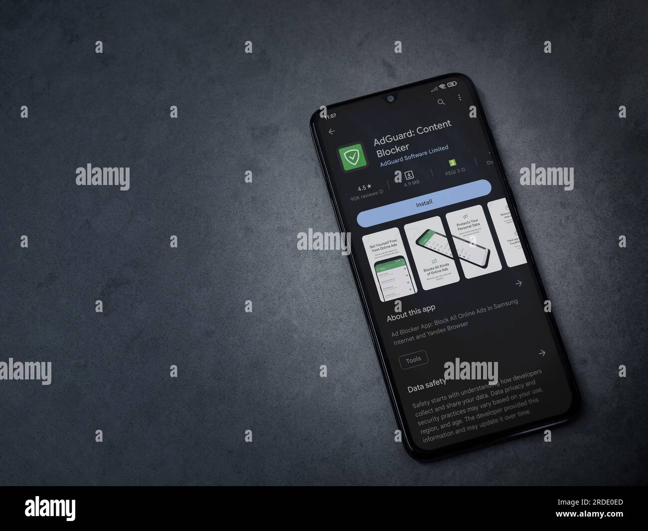 Lod, Israel - July 16,2023: AdGuard app play store page on smartphone ...