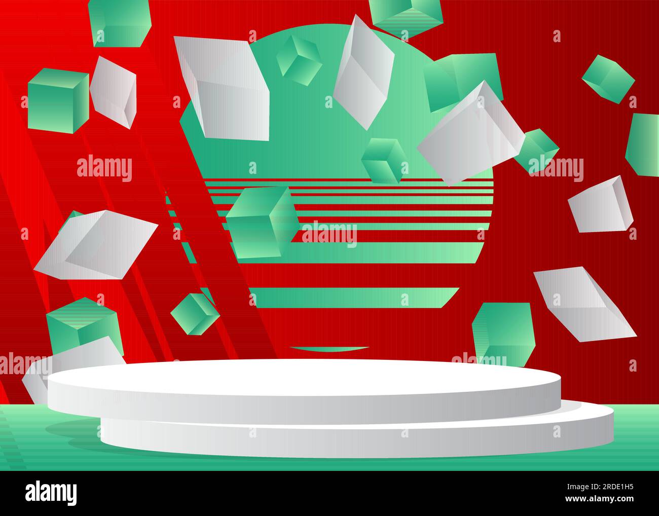 Abstract white, red and turquoise stage showcase. Vector mockup product ...