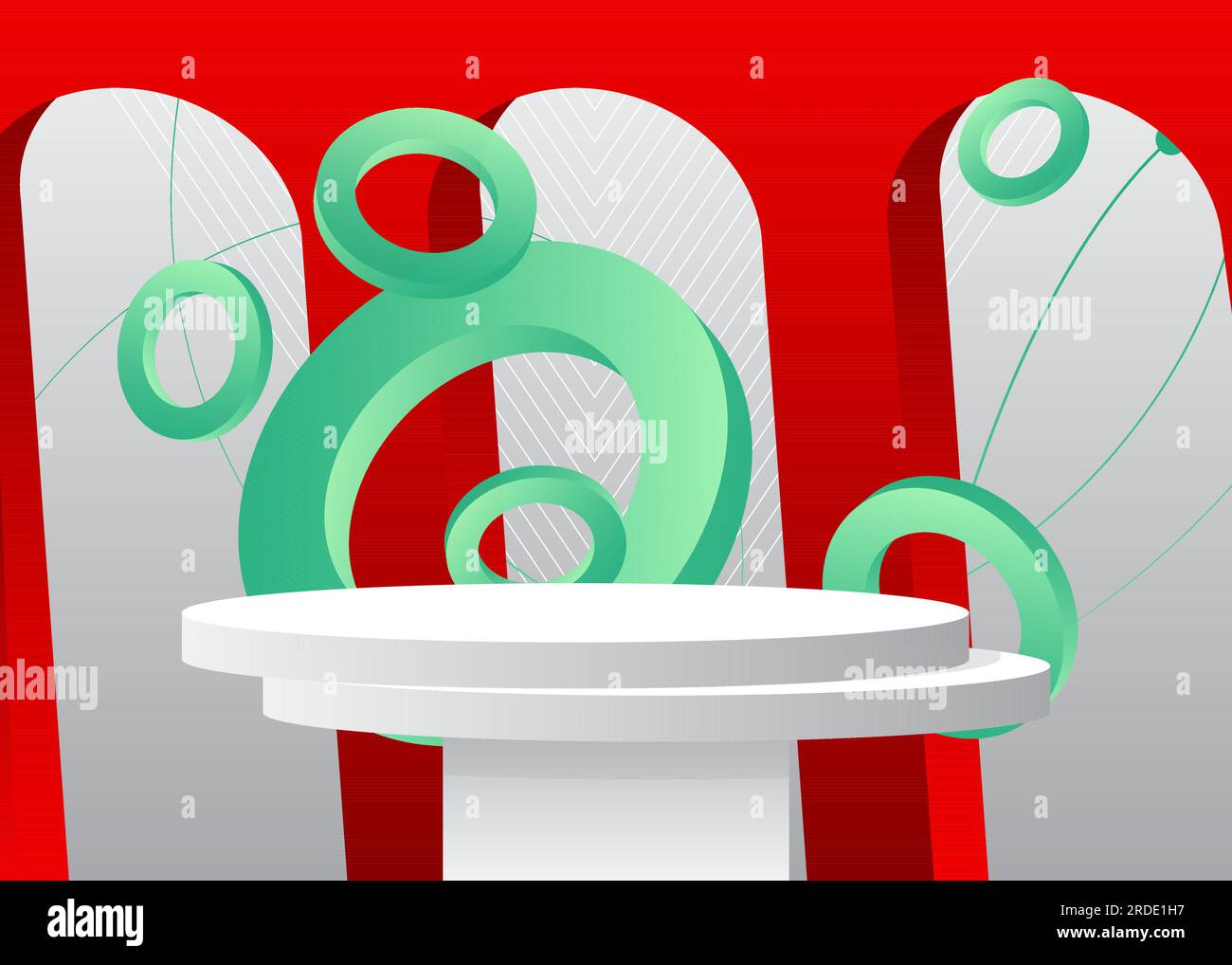 Abstract white, red and turquoise stage showcase. Vector mockup product ...