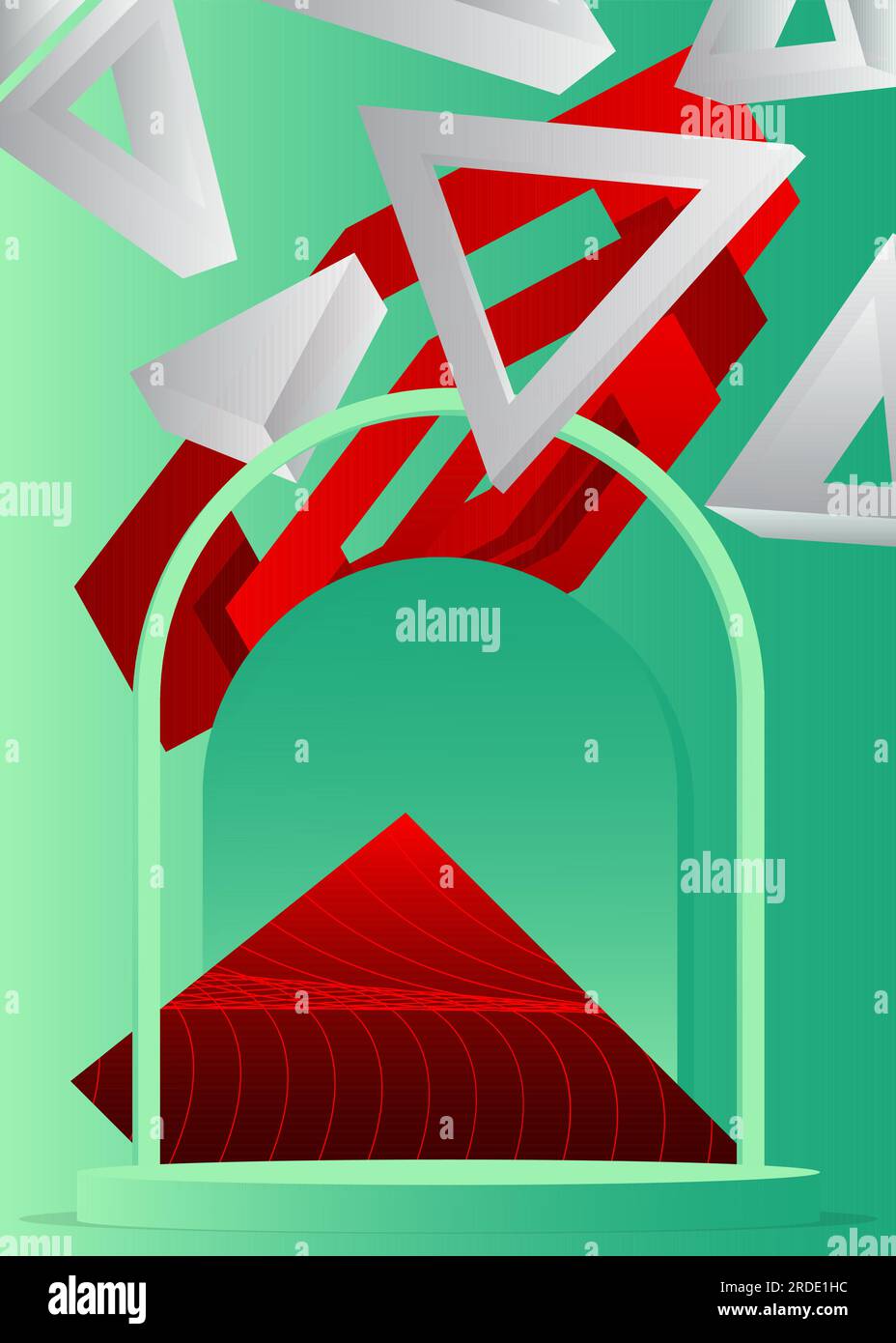 Abstract white, red and turquoise stage showcase. Vector mockup product ...