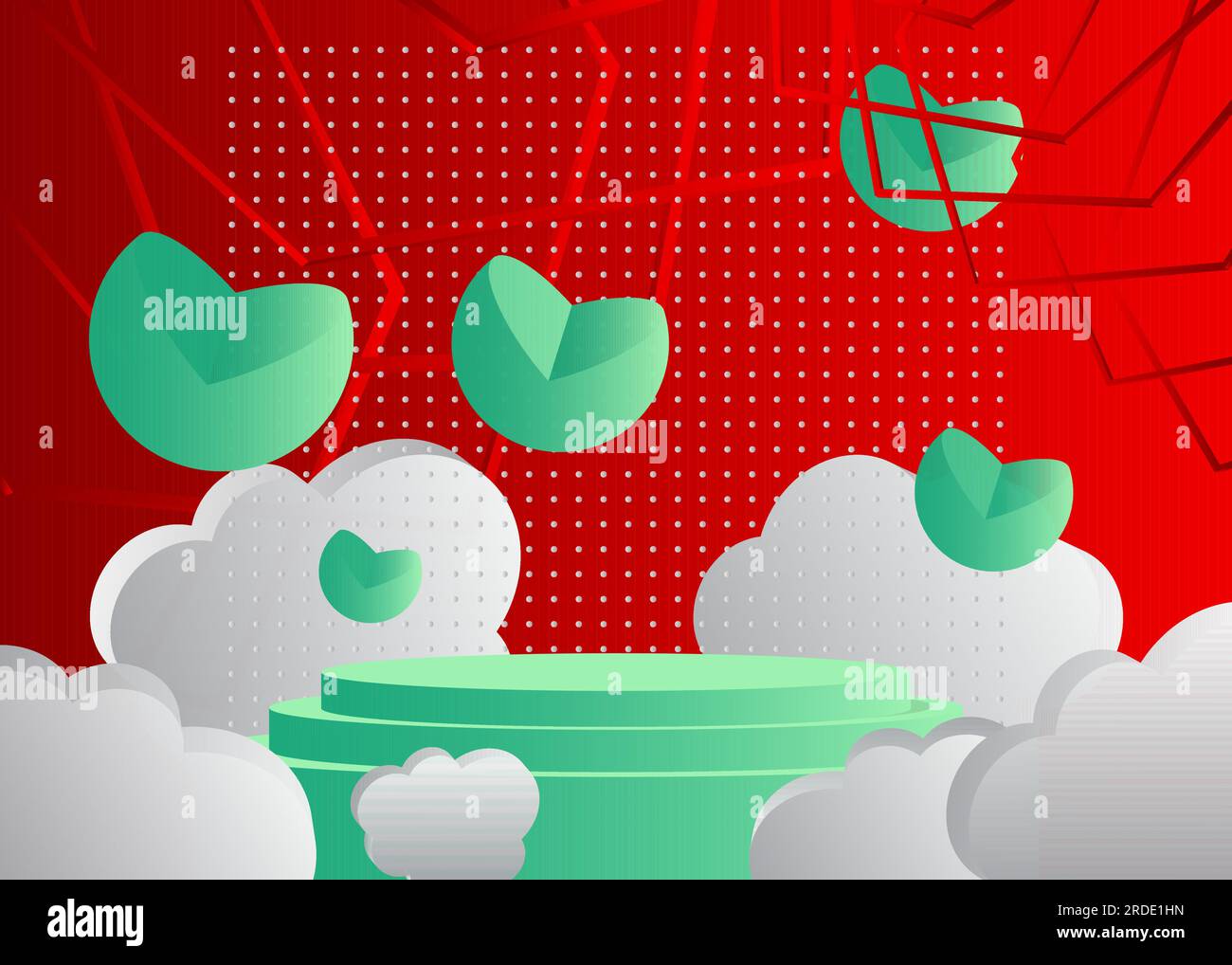 Abstract white, red and turquoise stage showcase. Vector mockup product ...