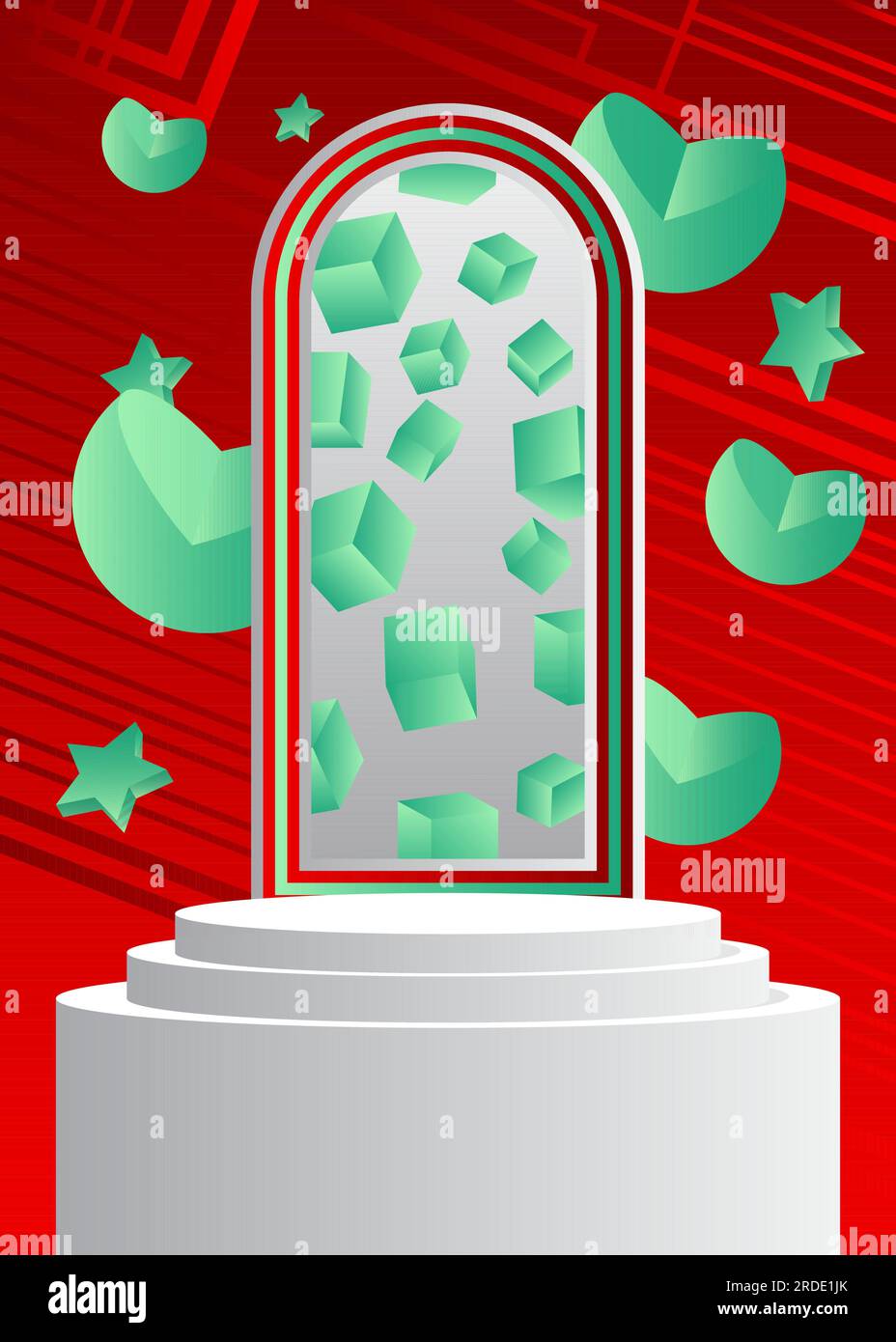 Abstract white, red and turquoise stage showcase. Vector mockup product ...