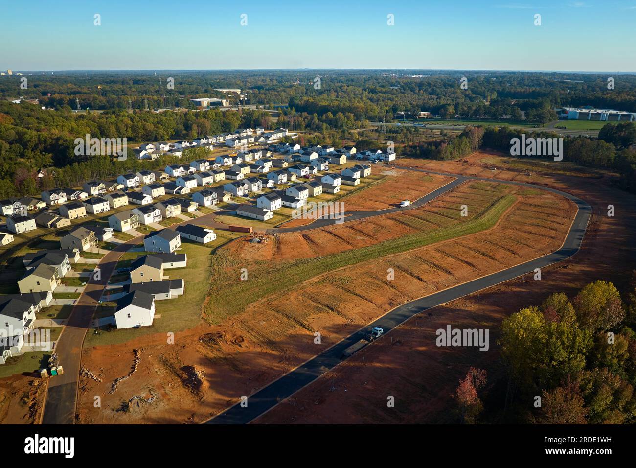 View from above of densely built residential houses under construction ...