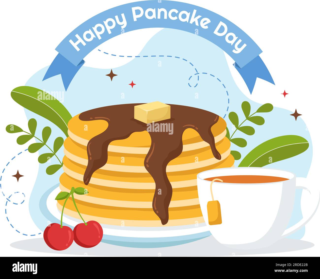 Pancake Day Vector Illustration a Plate of Pancakes Topped with Syrup, Cherries and Blueberries ...