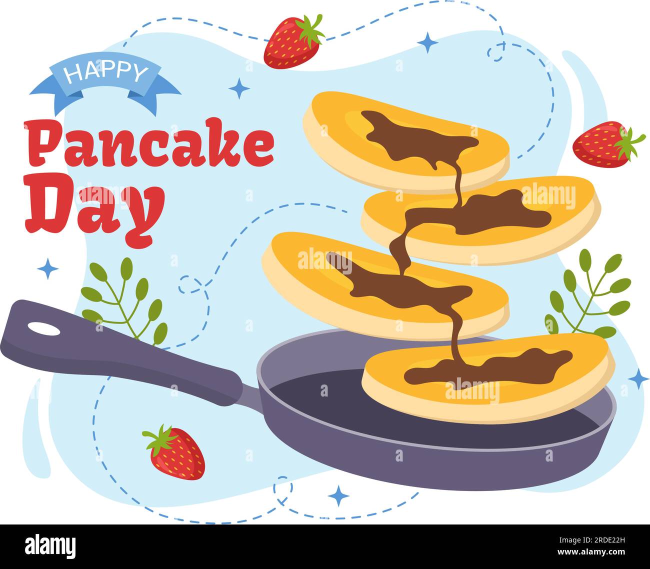 Pancake Day Vector Illustration a Plate of Pancakes Topped with Syrup, Cherries and Blueberries ...