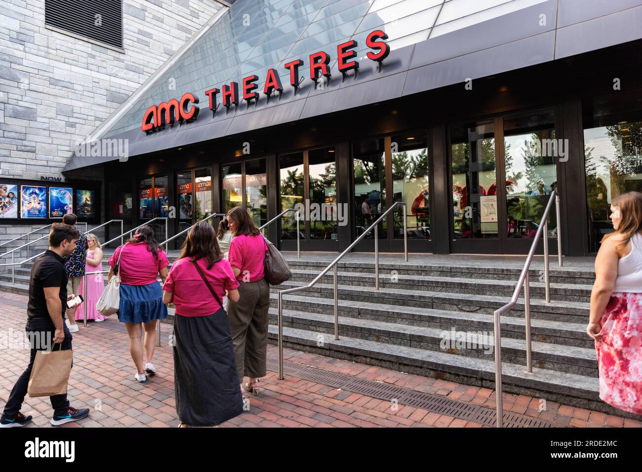 Washington DC, July 20, 2023. People dressed in pink enter AMC Theaters ...