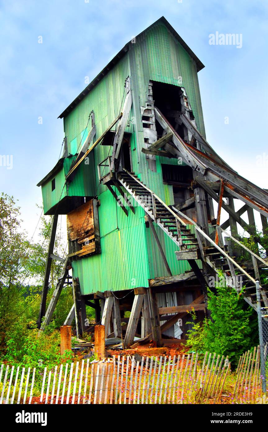 Copper mining, shaft house, sits abandoned and decaying near Calumet ...
