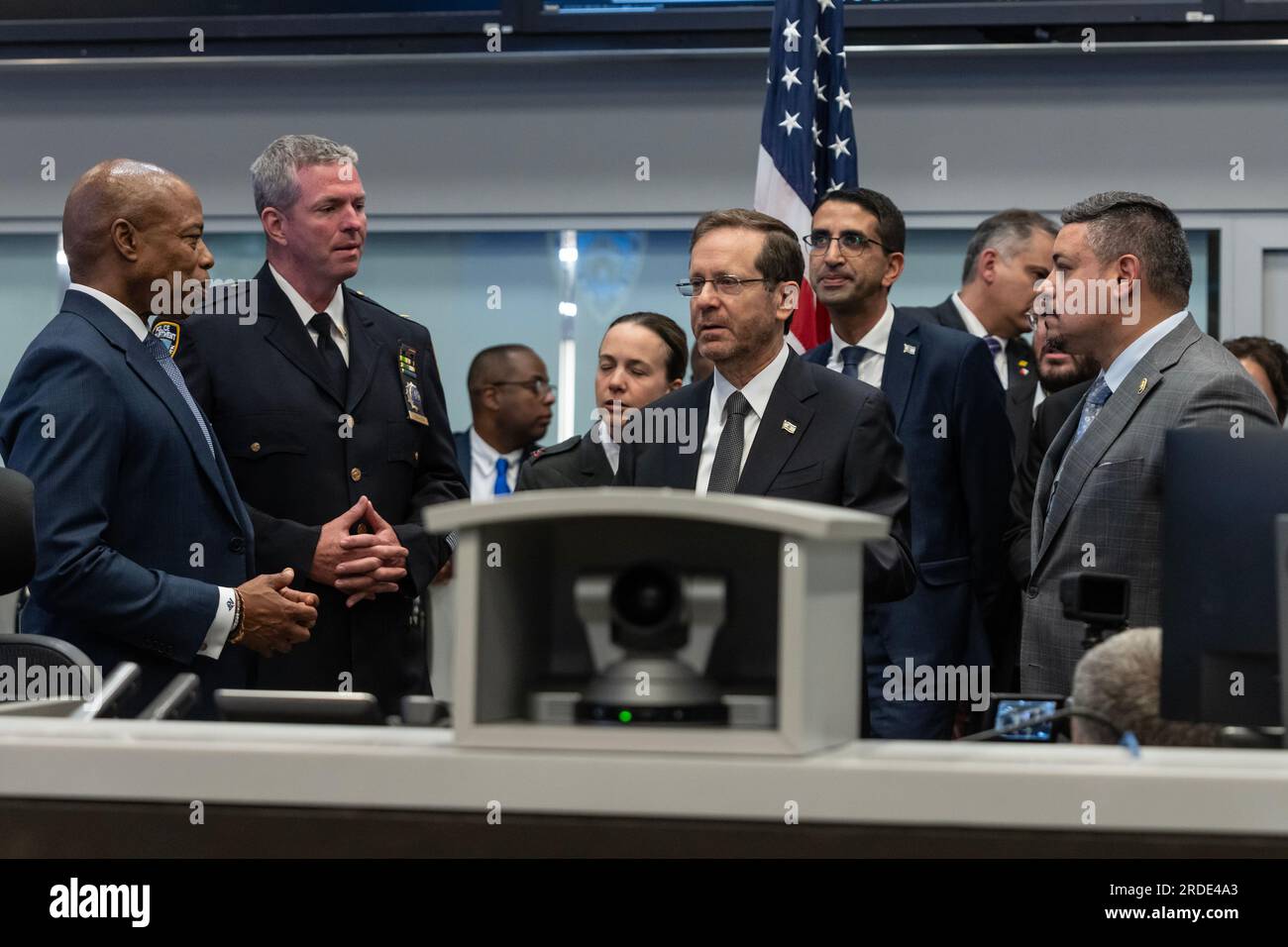 Mayor Eric Adams, Isaac Herzog, Edward Caban seen during visit by ...